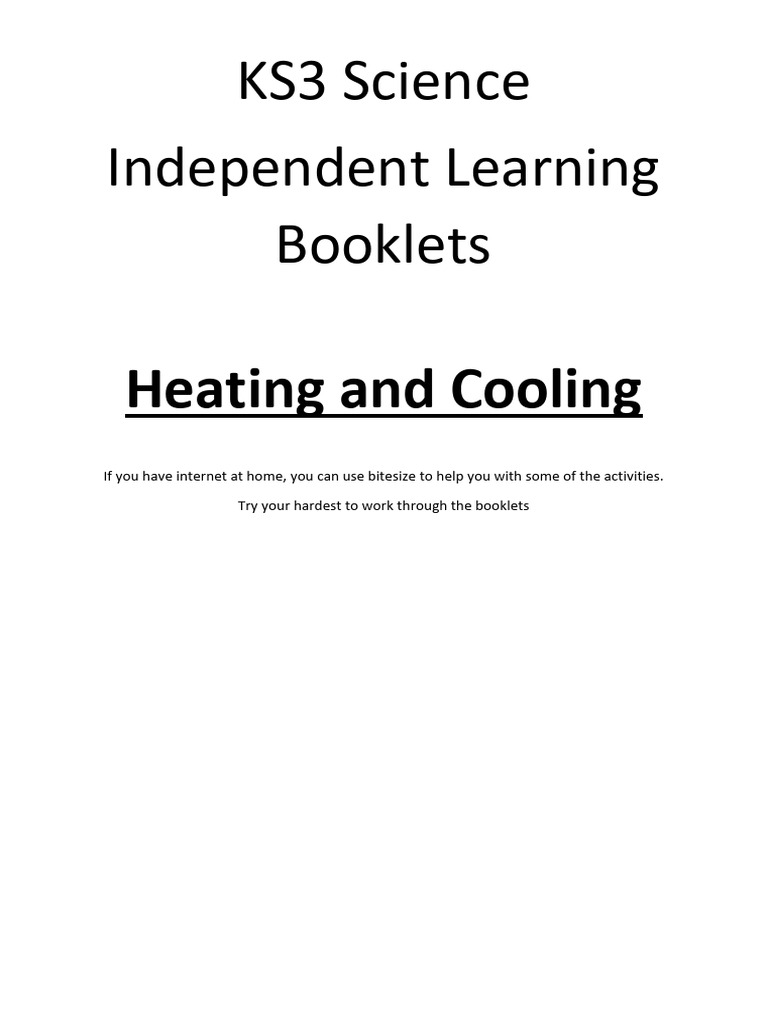 KS3 Year 8 Science Independent Learning Booklets Heating and Cooling ...