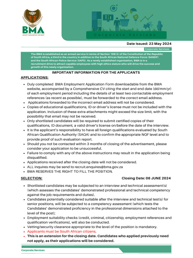 BMA Job Openings: Port & Regional Commanders | PDF