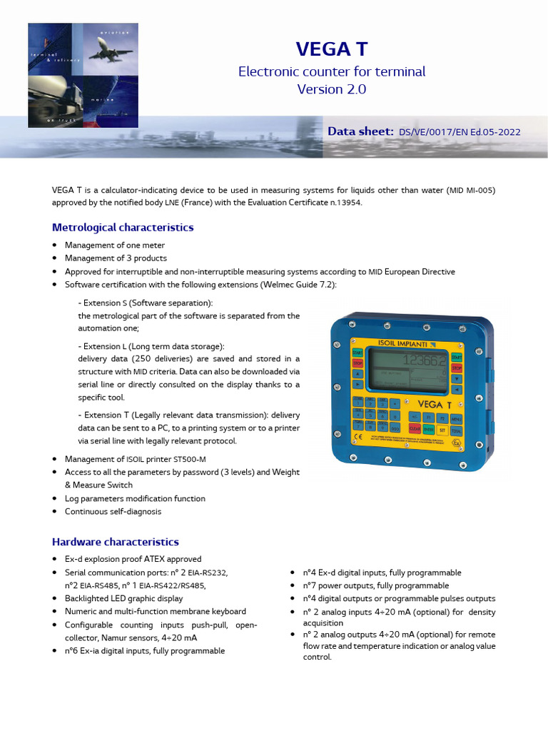 DS - VE - 0017 - EN - VEGA T Terminal MID 2.0 | Download Free PDF | Flow Measurement | Density