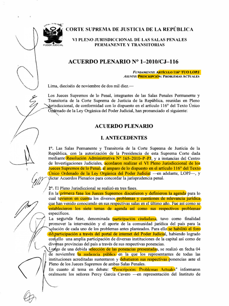 T07 Acuerdo Plenario 1-2010 | PDF | Judicaturas | Juez