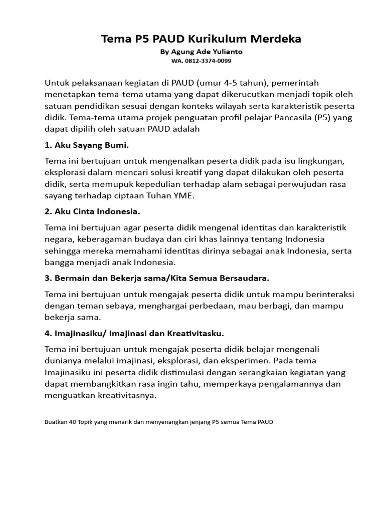 Tema P5 PAUD Kurikulum Merdeka | PDF