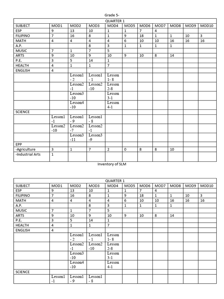 Grade 5 SLM Inventory | PDF
