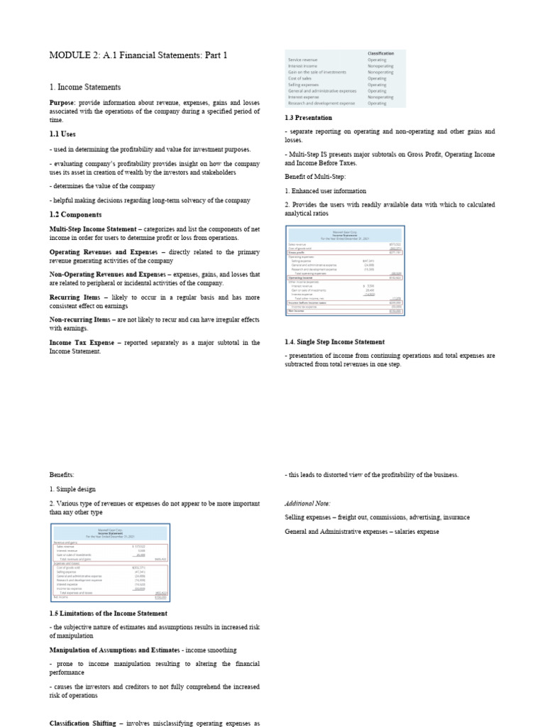 MODULE 2 - A.1 Financial Statements - Part 1 | Download Free PDF | Equity (Finance) | Stocks