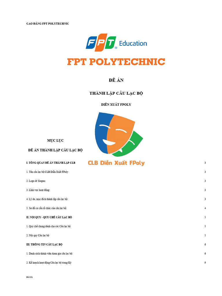 - BM01 ĐỀ ÁN THÀNH LẬP CLB Diễn Xuất | PDF