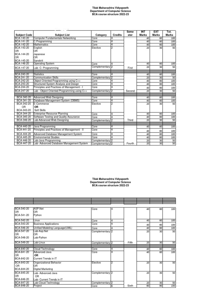 Course Structure - BCA - 2022-23 | PDF | Computer Programming | Computing