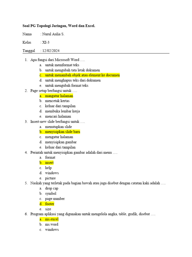 Soal PG Topologi Jaringan Komputer | PDF | Komputer
