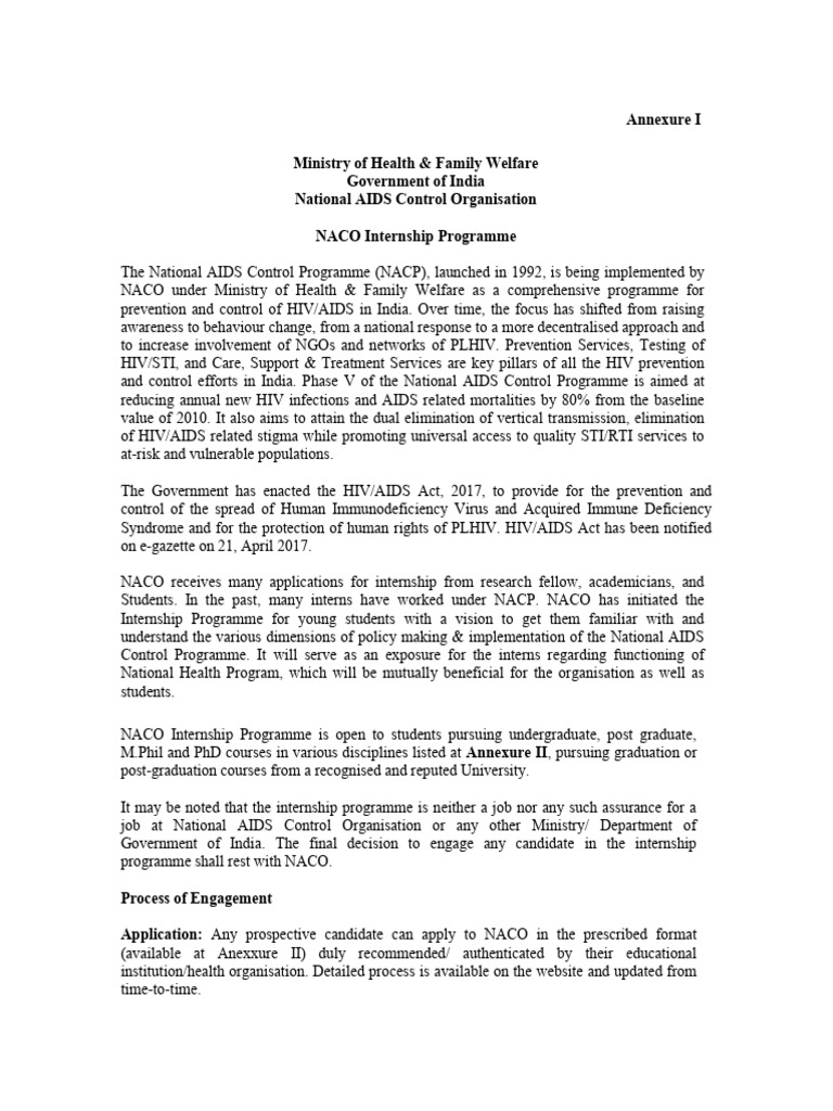 NACO Internship Guidelines April. 2024final | PDF | Hiv/Aids | Hiv