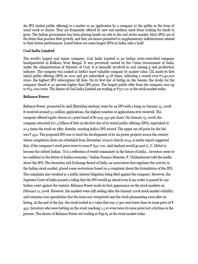 10 Largest IPOs | PDF | Financial Markets | Private Sector
