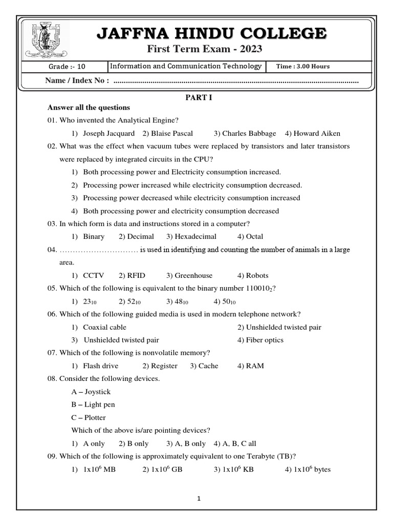 Grade 10 ICT Exam Questions | PDF | Computer Data Storage | Computer ...