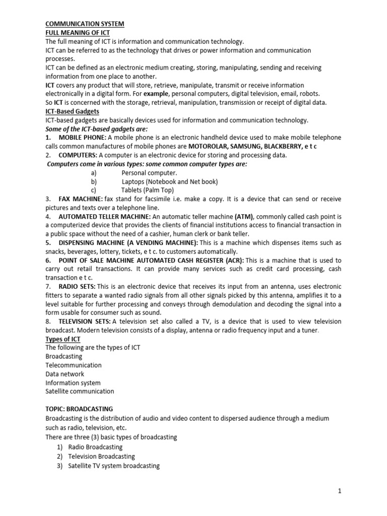 SS1 Third Term | PDF | Broadcasting | Computer Network
