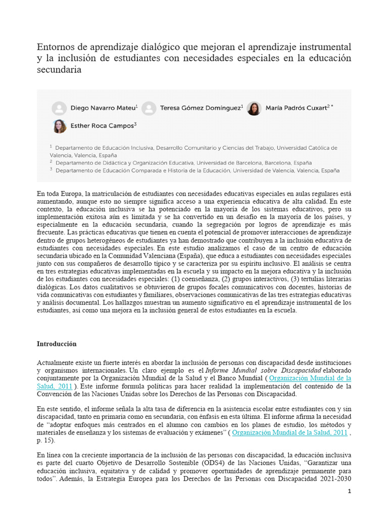 Texto TPD4 Entornos de Aprendizaje Dialógico Que Mejoran El Aprendizaje Instrumental y La ...