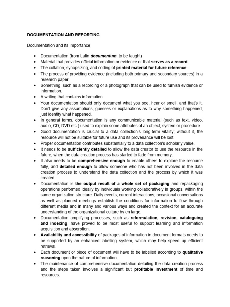 Documentation and Reporting | PDF | Documentation | Information