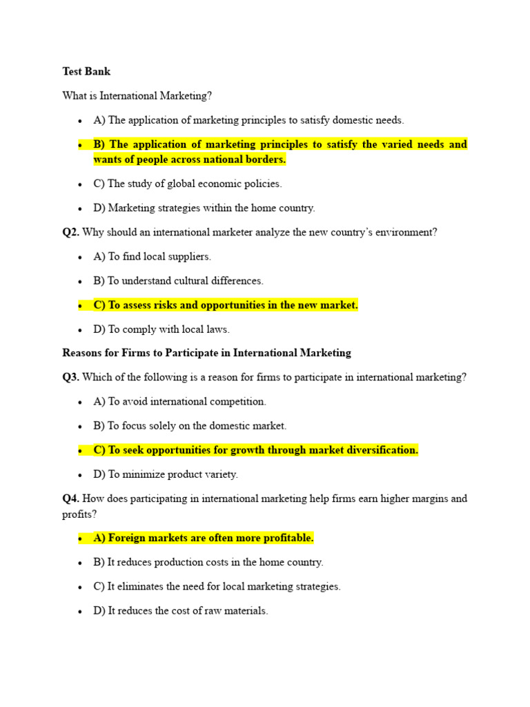 International Marketing Test Bank Questions | PDF | Exports | Marketing