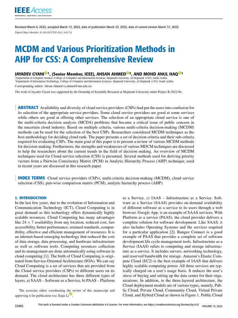 MCDM and Various Prioritization Methods in AHP For CSS A Comprehensive Review | PDF | Cloud ...