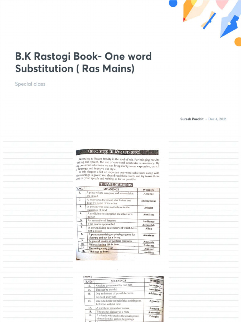 BK Rastogi Book One Word Substitution Ras Mains | PDF