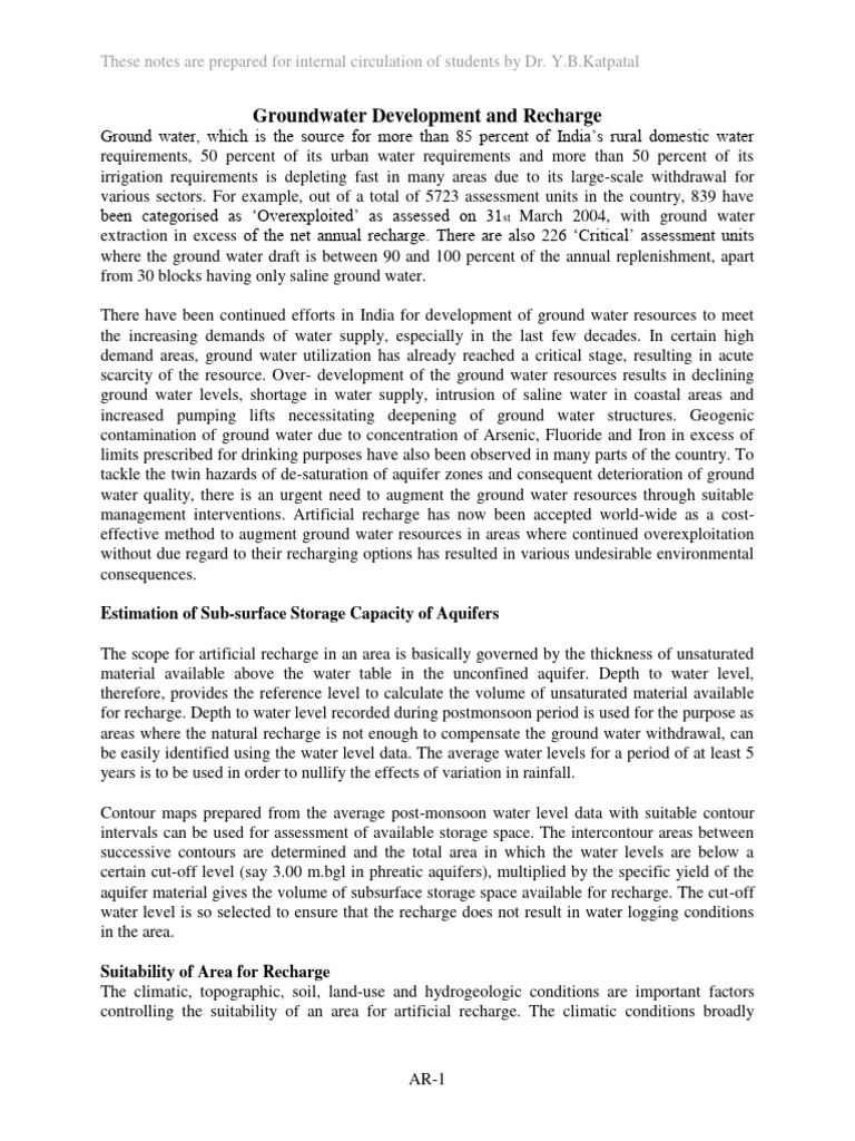 Artificial Recharge Techniques and Designs Enc | PDF | Groundwater ...