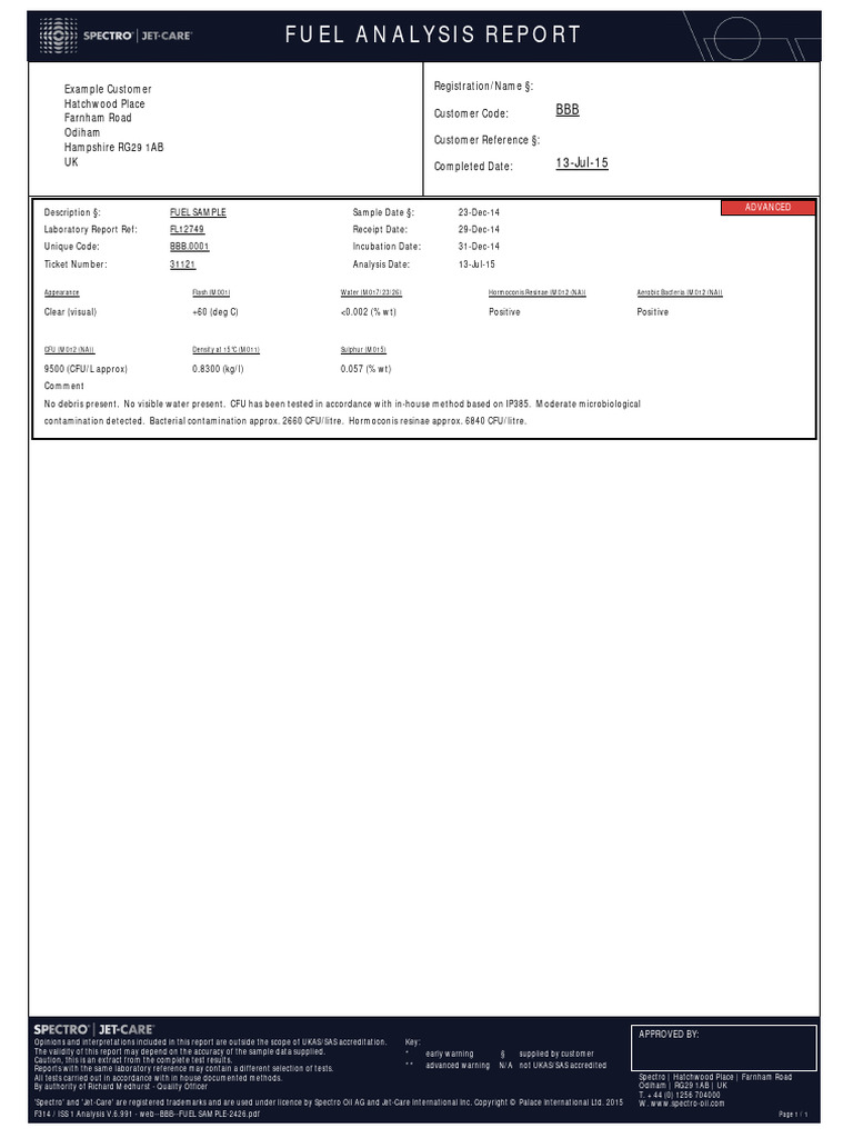 Spectro Marine Sample Fuel Report | PDF