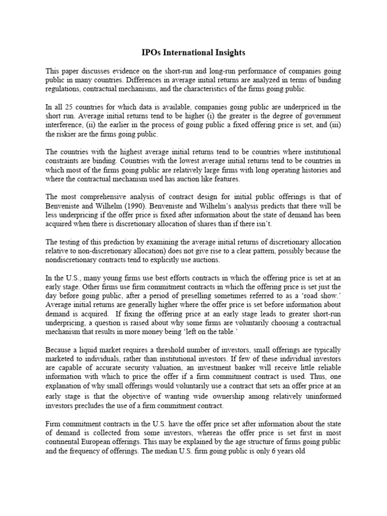 IPOs - International Insights | PDF | Initial Public Offering | Stocks