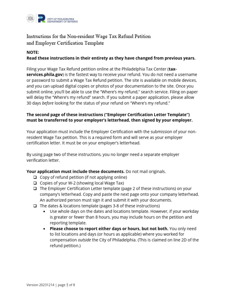 REVISED Wage Tax Refunds Employer Certification Letter Dates and ...