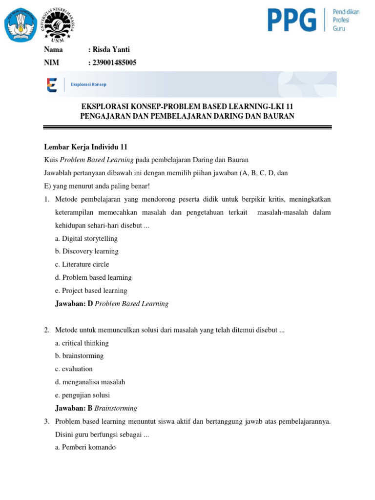 Eksplorasi Konsep-Problem Based Learning-Lki 11 | PDF