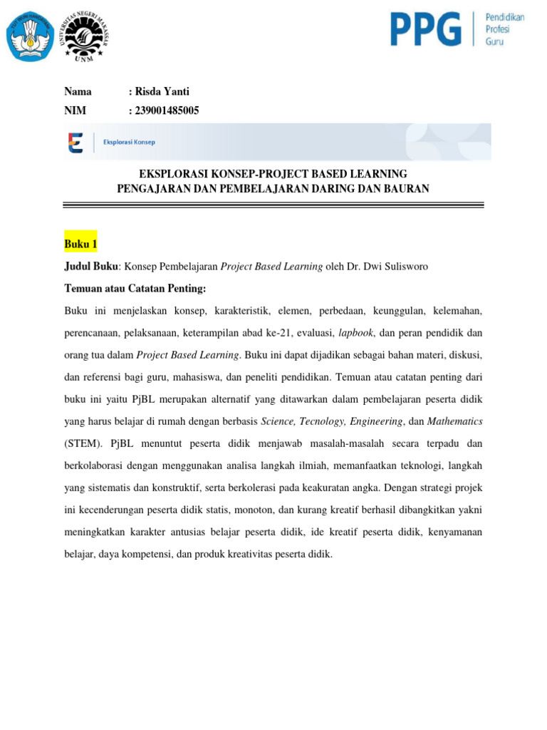 Eksplorasi Konsep-Project Based Learning | PDF