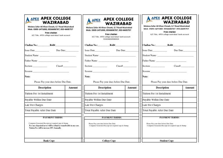 Challan Form - PDF 1 | Download Free PDF | Fee | Receipt