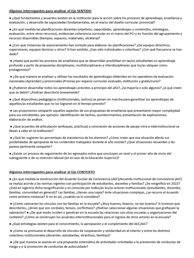 Algunos Interrogantes para Analizar El Eje SENTIDO | PDF | Evaluación ...