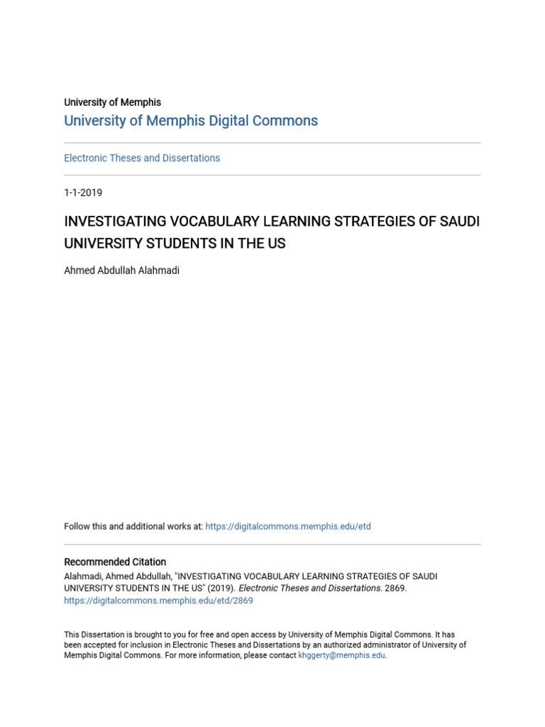 Investigating Vocabulary Learning Strategies of Saudi University | PDF | Second Language ...