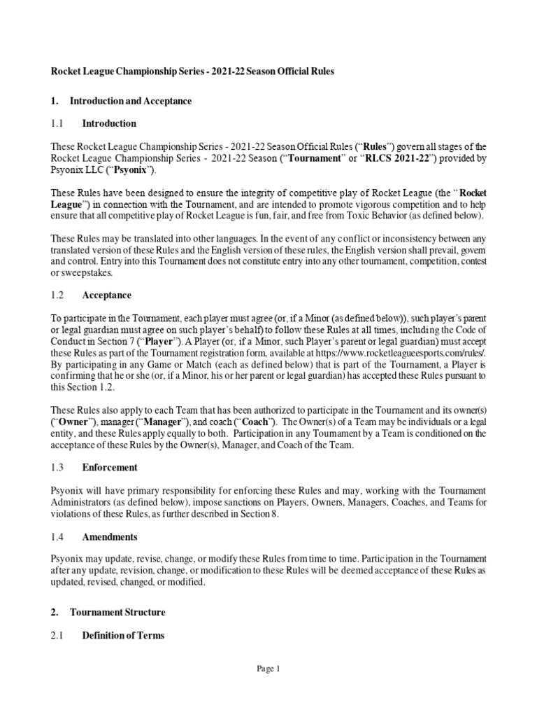 RLCS 2021-22 Season Official Rules | PDF | Competition | Sports ...