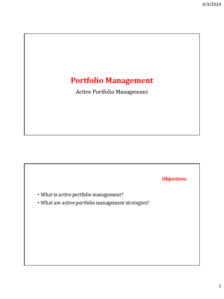 G2. PM2. Active Portfolio Management | PDF | Investment Management | Investing