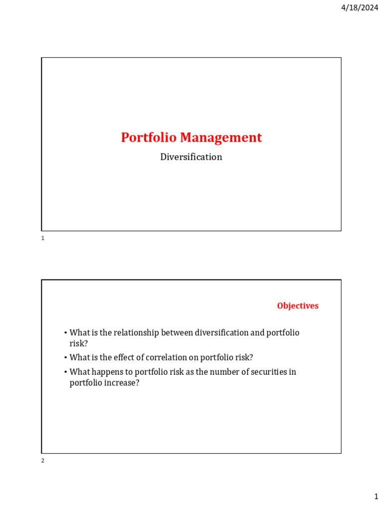 G5. PM1. Diversification | PDF | Diversification (Finance) | Financial Risk
