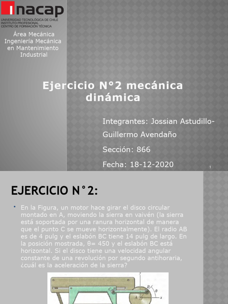 Presentacion de Ejercicio N°2 Mecanica Dinamica | PDF | Cinemática | Cantidades fisicas