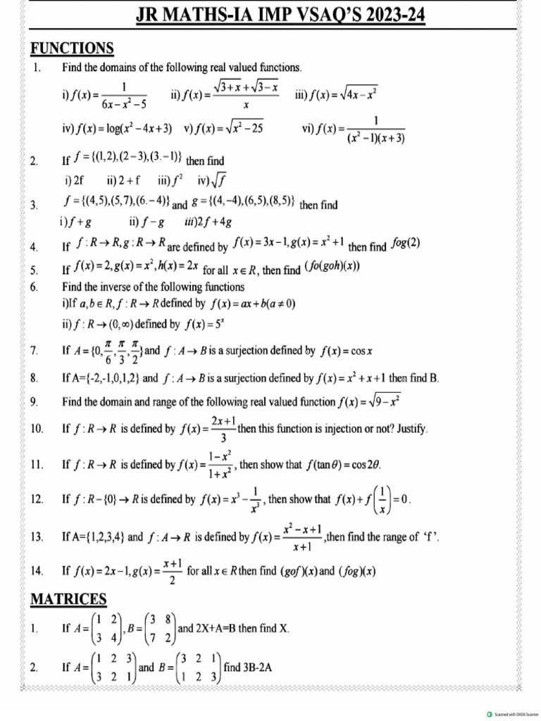 JR Maths-Ia Imp Vsaq's 2023-24 | PDF