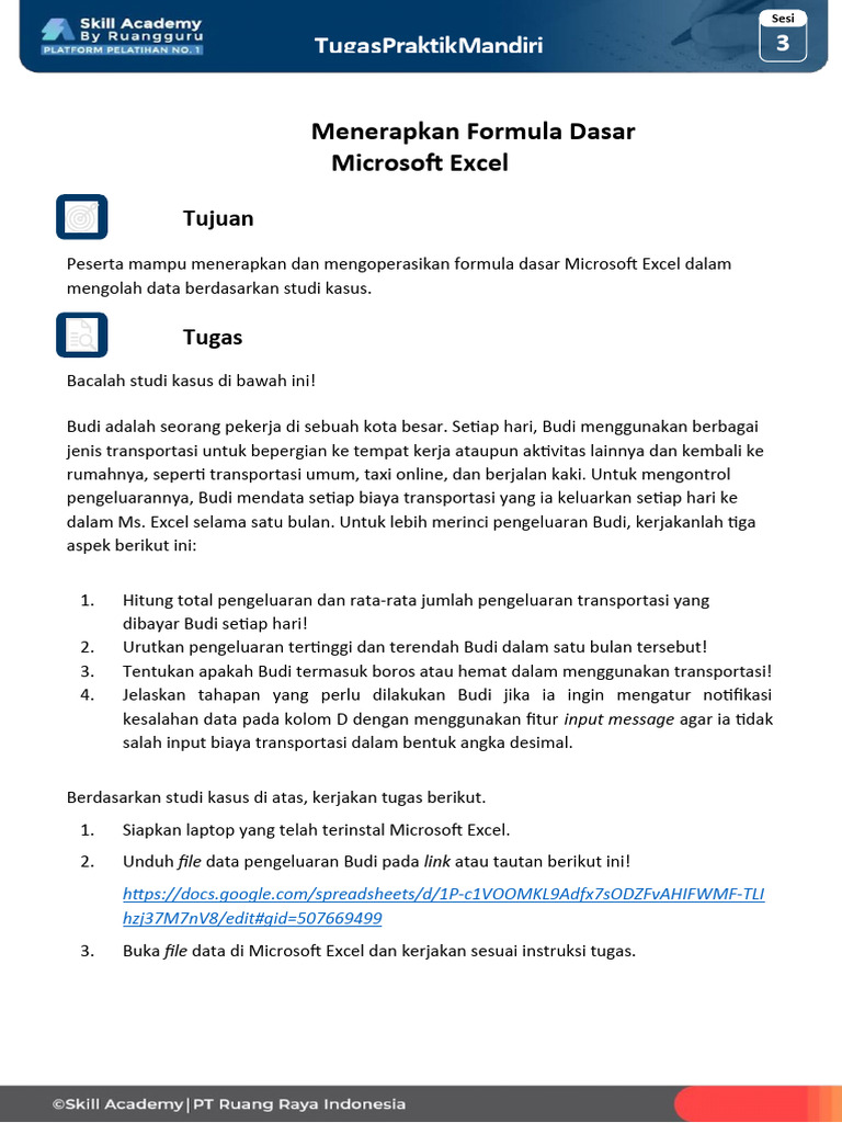 Menerapkan Formula Dasar Microsoft Excel: 3 Tugaspraktikmandiri | PDF