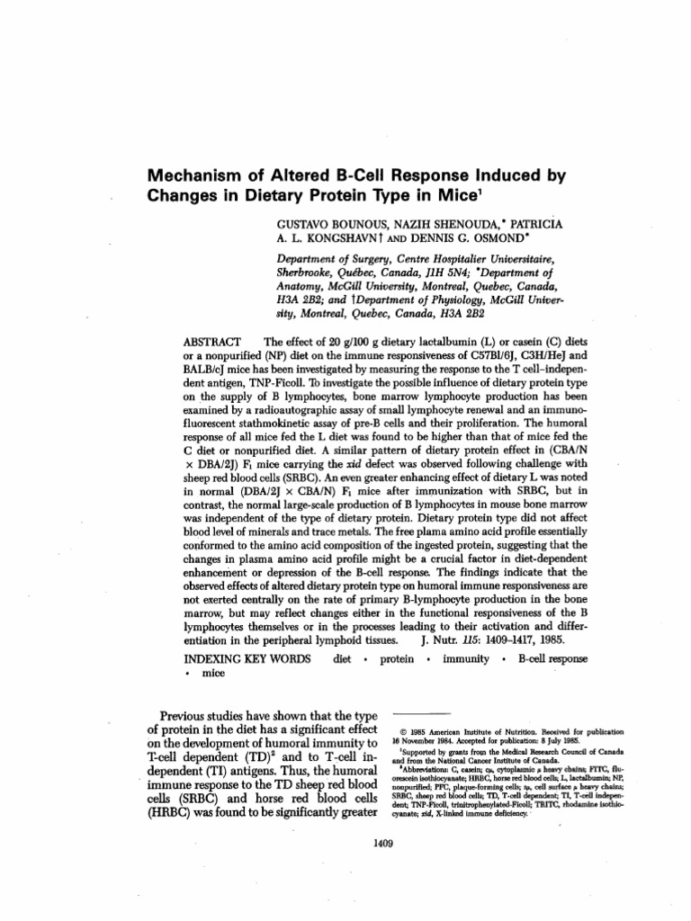 11 Mechanism of Altered B Cell Response Induced by Changes in Dietary ...