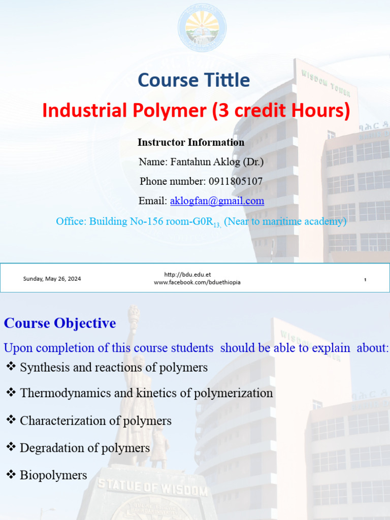 Industrial Polymer PPT With BDU Template | PDF | Polymers | Polymerization