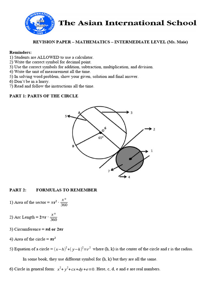 Intermediate Math Revision: Circle Concepts | PDF