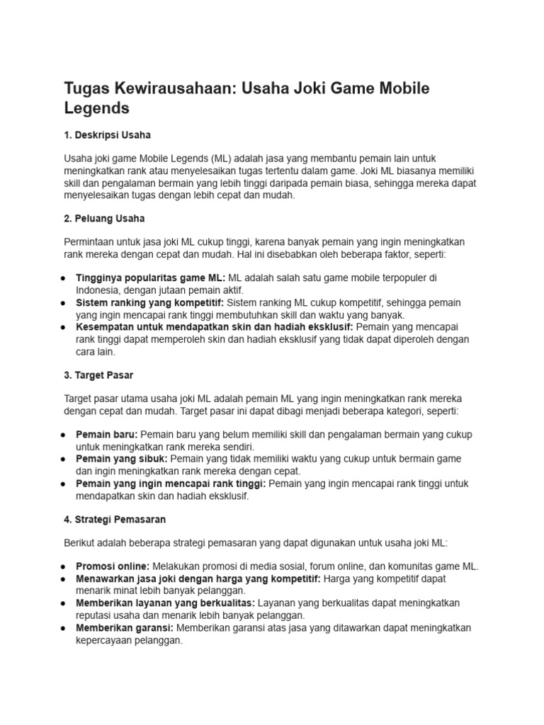 Buatkan Tugas Kewirausahaan Tentang Usaha Joki G... | PDF | Bisnis