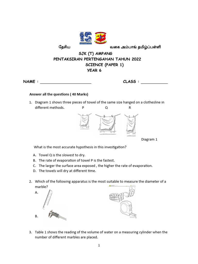 Paper 1 SC Yr 6 2022 DLP | PDF | Reproductive System | Nervous System