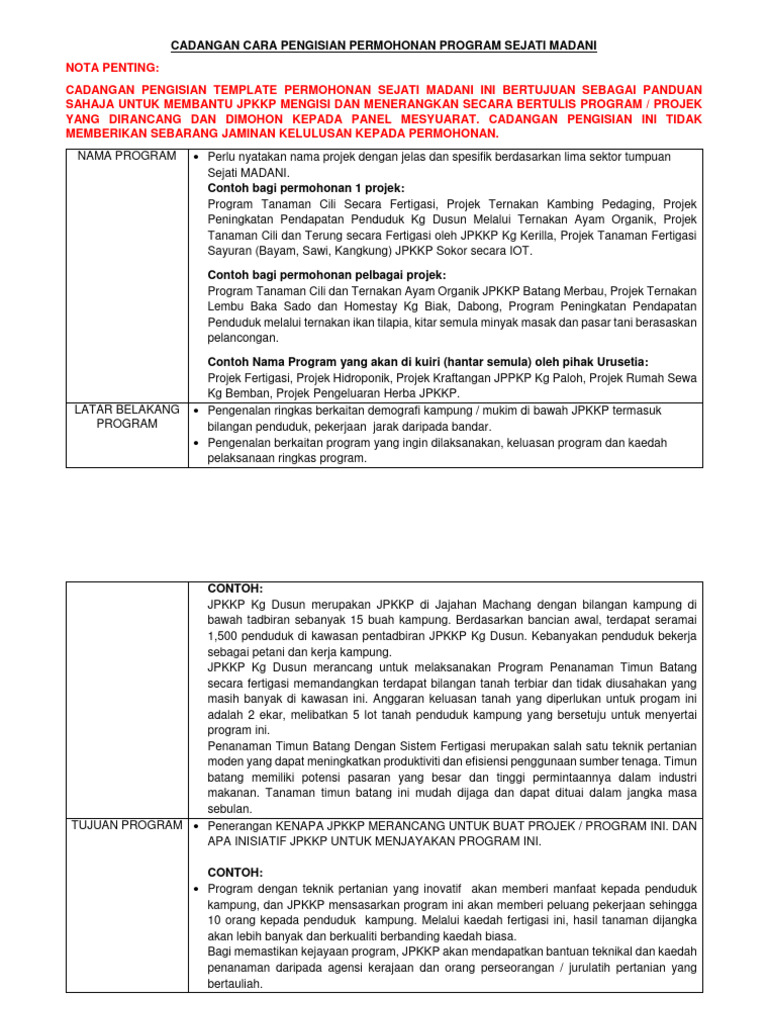 Sample-Cadangan Pengisian Permohonan Sejati Madani | PDF