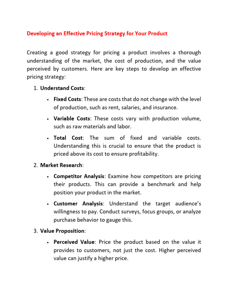 Developing An Effective Pricing Strategy For Your Product | PDF ...