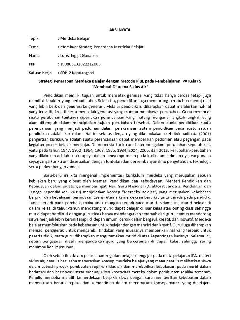 STRATEGI PENERAPAN MERDEKA BELAJAR DENGAN METODE PJBL: PEMBELAJARAN IPA ...