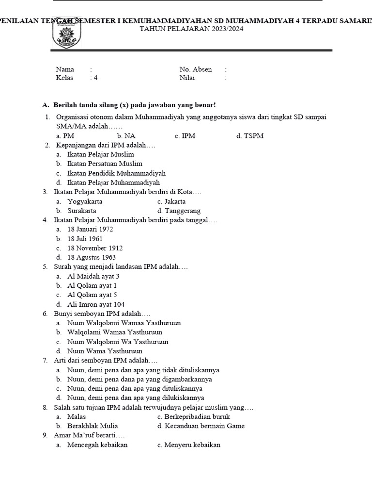 Pts I KMD Kls 4 2023 | PDF