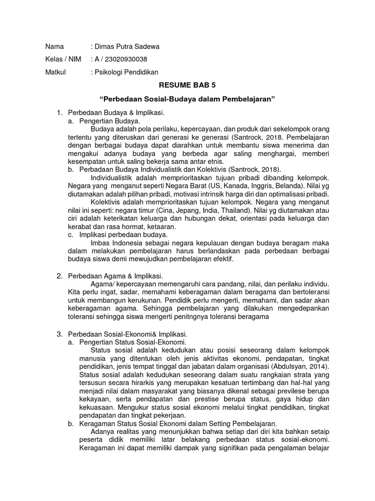 DIMAS PUTRA S (038) RESUME BAB 5 Psikologi Pendidikan | PDF