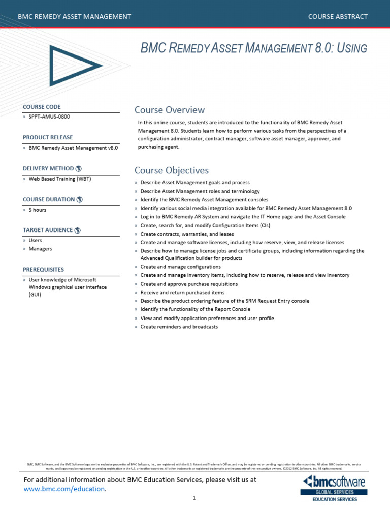 BMC Remedy Asset Management 8.0 Using | PDF | Trademark | Educational ...