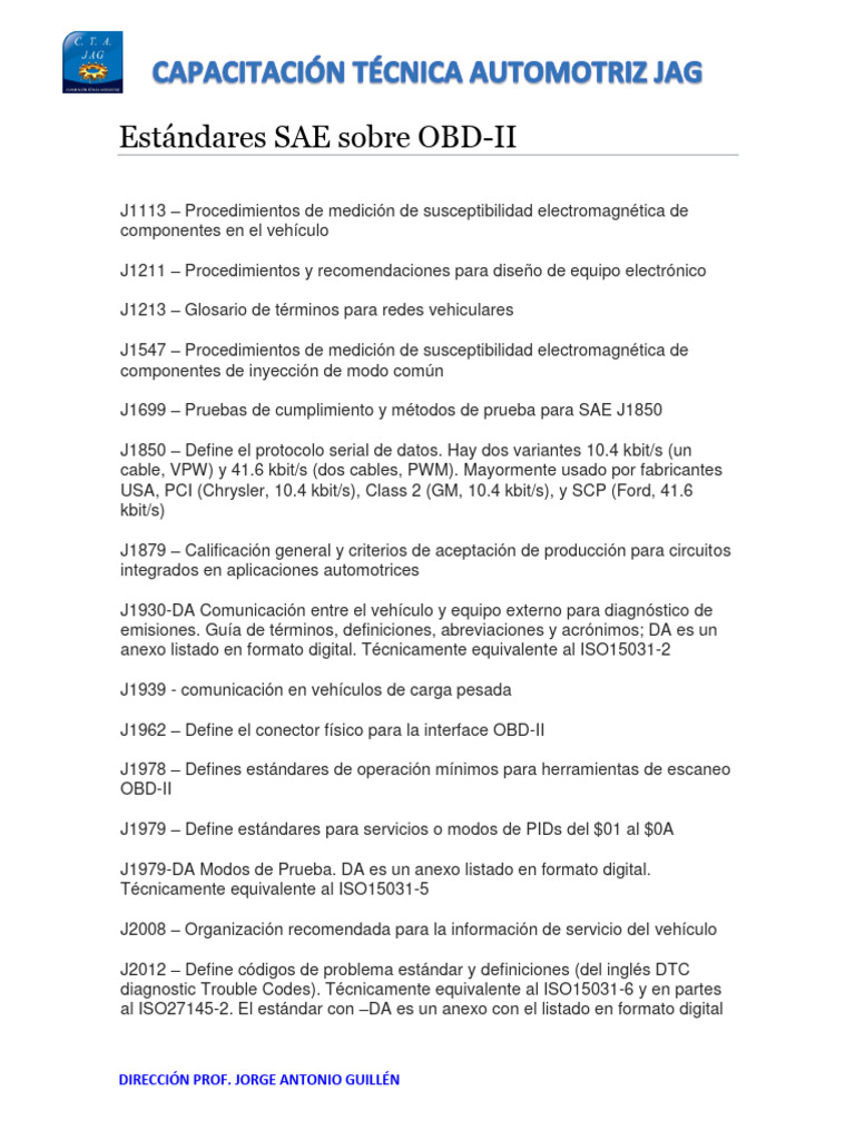 Estándares SAE Sobre OB1 | PDF | Ciencias de la Computación | Telecomunicaciones