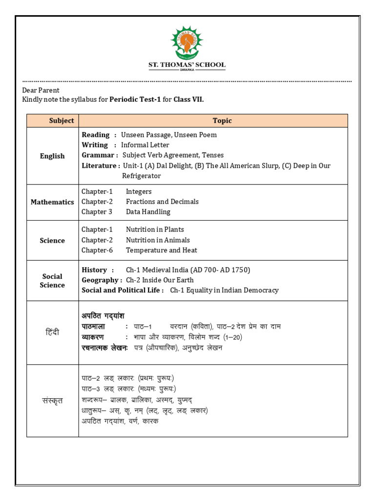Class-7 (PT-1 Syllabus) - 240515 - 141919 | PDF | Language Arts ...