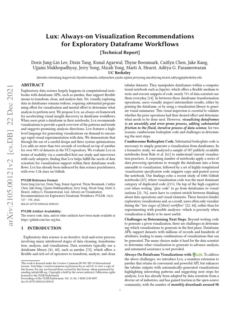 Lux - Always-On Visualization Recommendations For Exploratory Dataframe Workflows (Technical ...