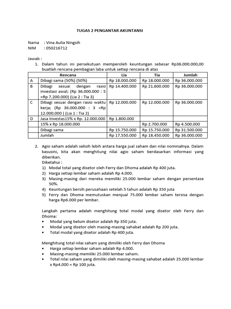 Tugas 2 Pengantar Akuntansi | PDF | Pengelolaan Keuangan & Uang