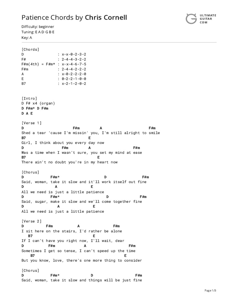 Patience Chords by Chris Cornelltabs at Ultimate Guitar Archive | PDF ...